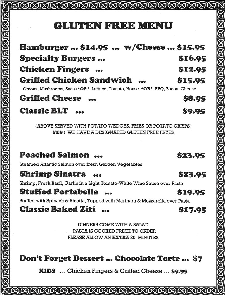 Gluten Free Menu McCarthy s Grill House